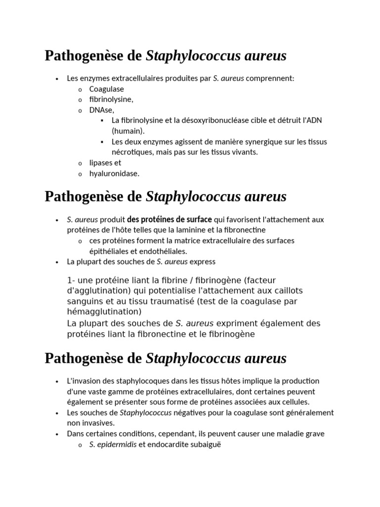 Pathogenèse de Staphylococcus aureus | PDF | Streptocoque ...