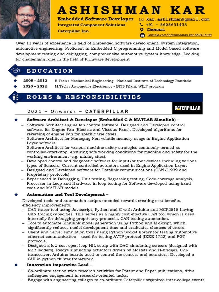 Embedded Software Developer Profile | PDF | Embedded System | Software