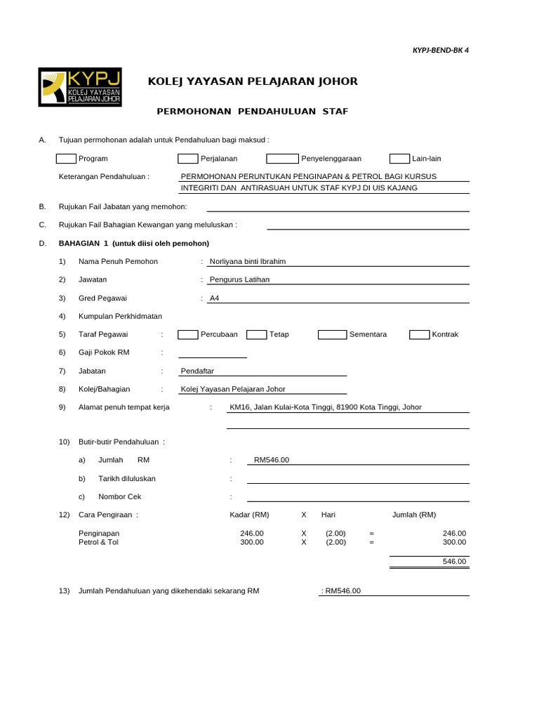 Borang BK 4 - Pendahuluan Staf | PDF