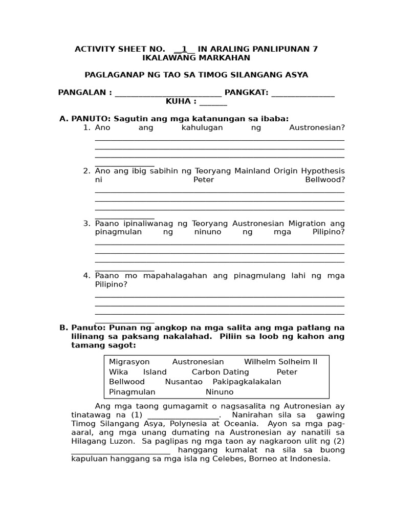 Activity Sheet No. 1 | PDF