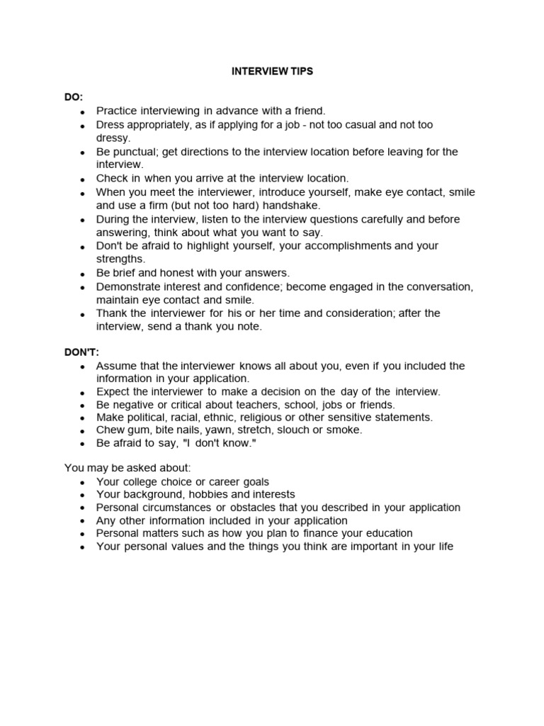 Interview Tips | PDF
