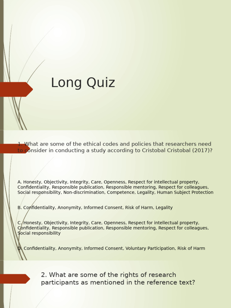 quiz | PDF | Informed Consent | Confidentiality
