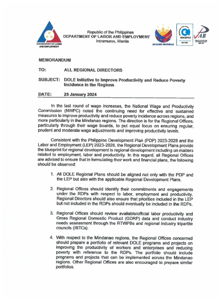 DOLE Initiative To Improve Productivity and Reduce Poverty Incidence in ...