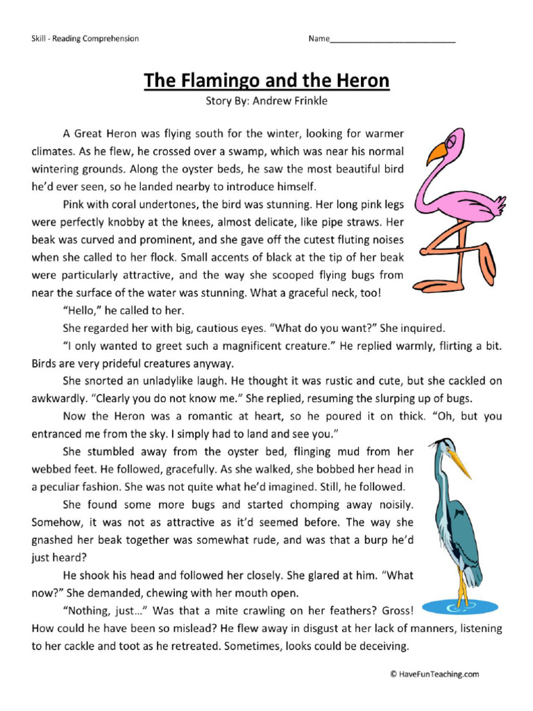 free-heron-and-the-flamingo-fourth-grade-reading-comprehension ...