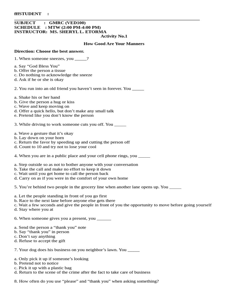 GMRC-ACTIVITY | PDF | Attitude (Psychology) | Feeling