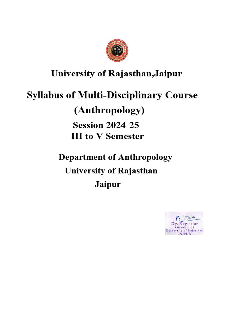 Multidisciplinary Course Anthropology Sem.2024-25 | PDF | Family | Marriage