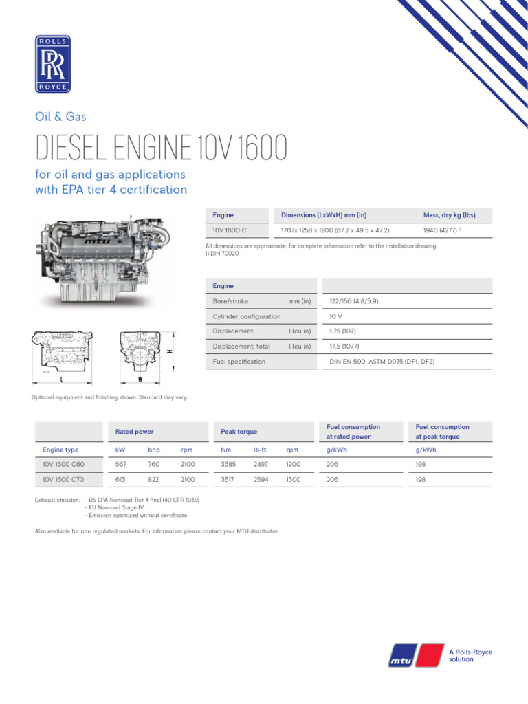 OG Spec 10V1600 | PDF | Engines | Horsepower