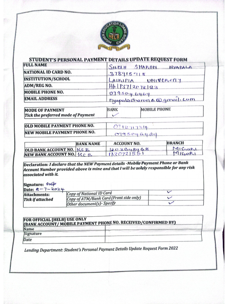Helb Change Form Details | PDF