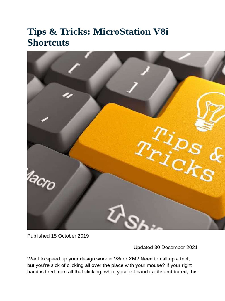 Tips & Tricks MicroStation V8i Shortcuts | PDF | Keyboard Shortcut | Computer Keyboard