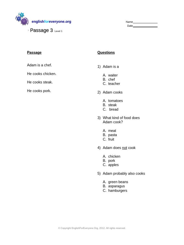 Reading Test 04 | PDF | Hamburgers | Steak