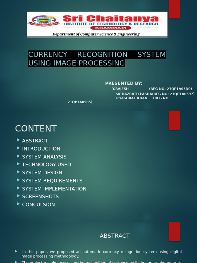 Currency Recognition System Using Image Processing | PDF | Machine ...