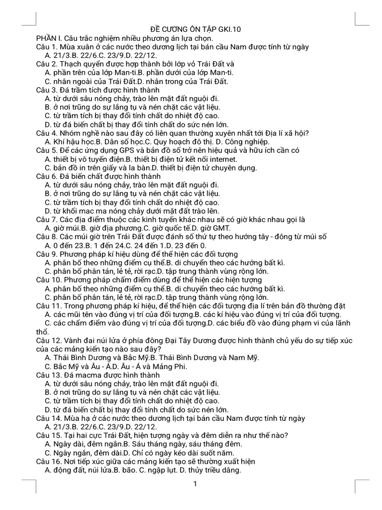 ĐỀ CƯƠNG GKI.10 | PDF