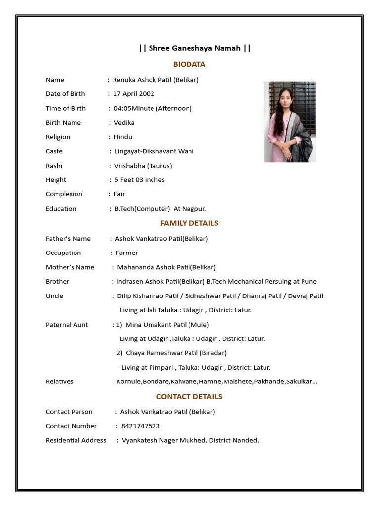 Renuka Biodata | PDF