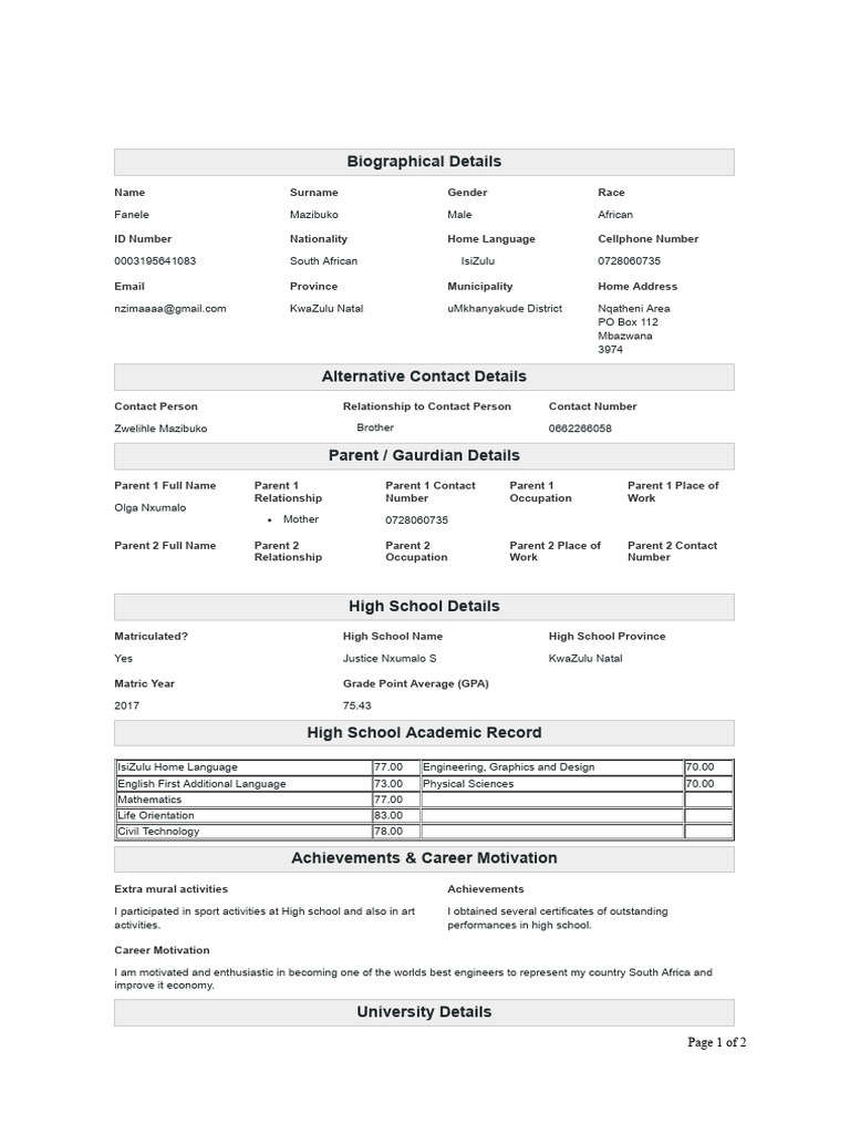Career Wise Bursary Application Profile Overview | PDF