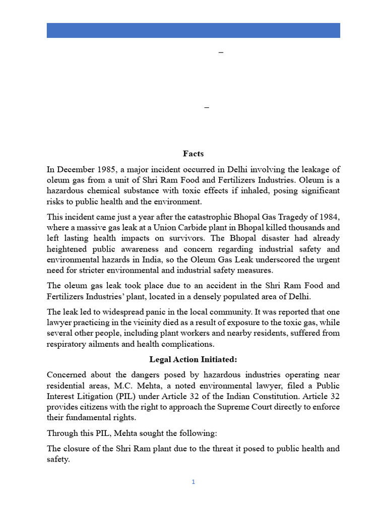 Enviormental Law Case Analysis Yukti Agarwal-500107446-R450222124-Batch 02-BA LLB | PDF | Legal ...