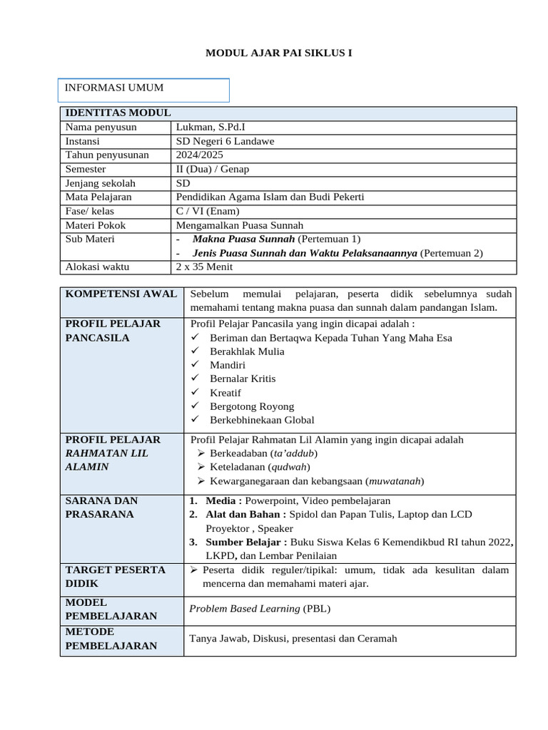 Instrumen PTK Lengkap Siklus | PDF