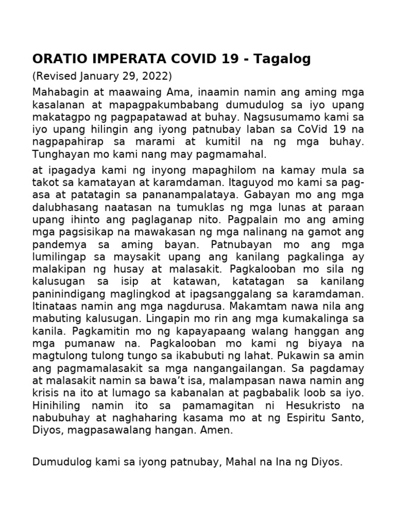 Oratio Emperata Covid 19 | PDF