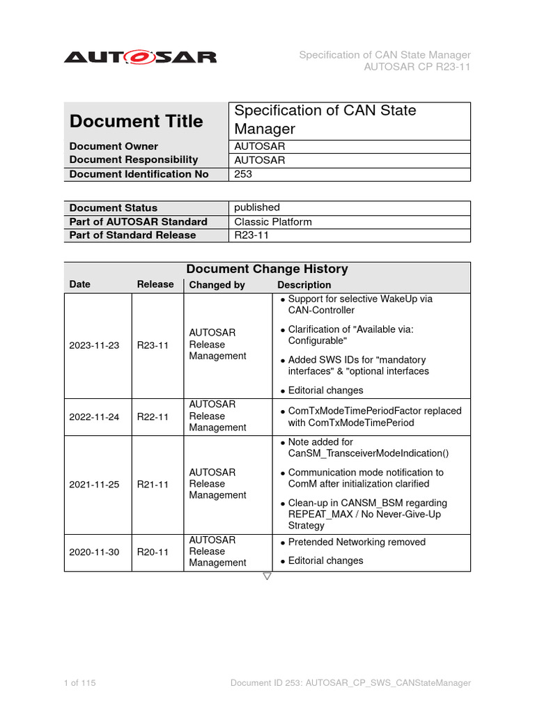Autosar CP Sws Canstatemanager | PDF | Modular Programming | Software