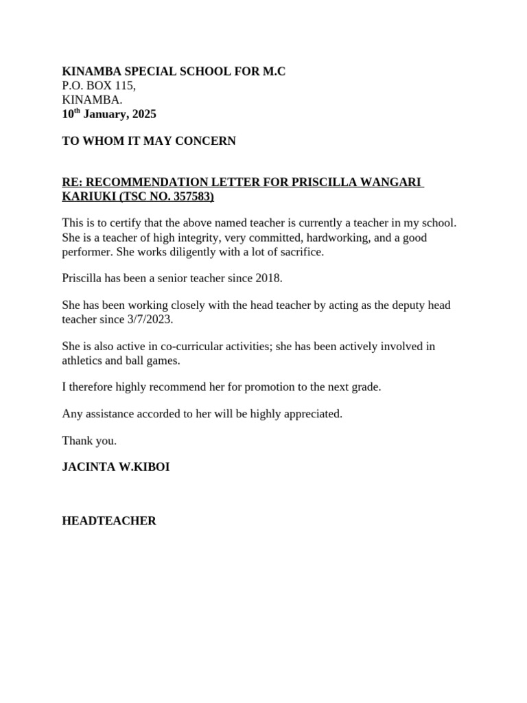 Recommendation for Priscilla Kariuki | PDF