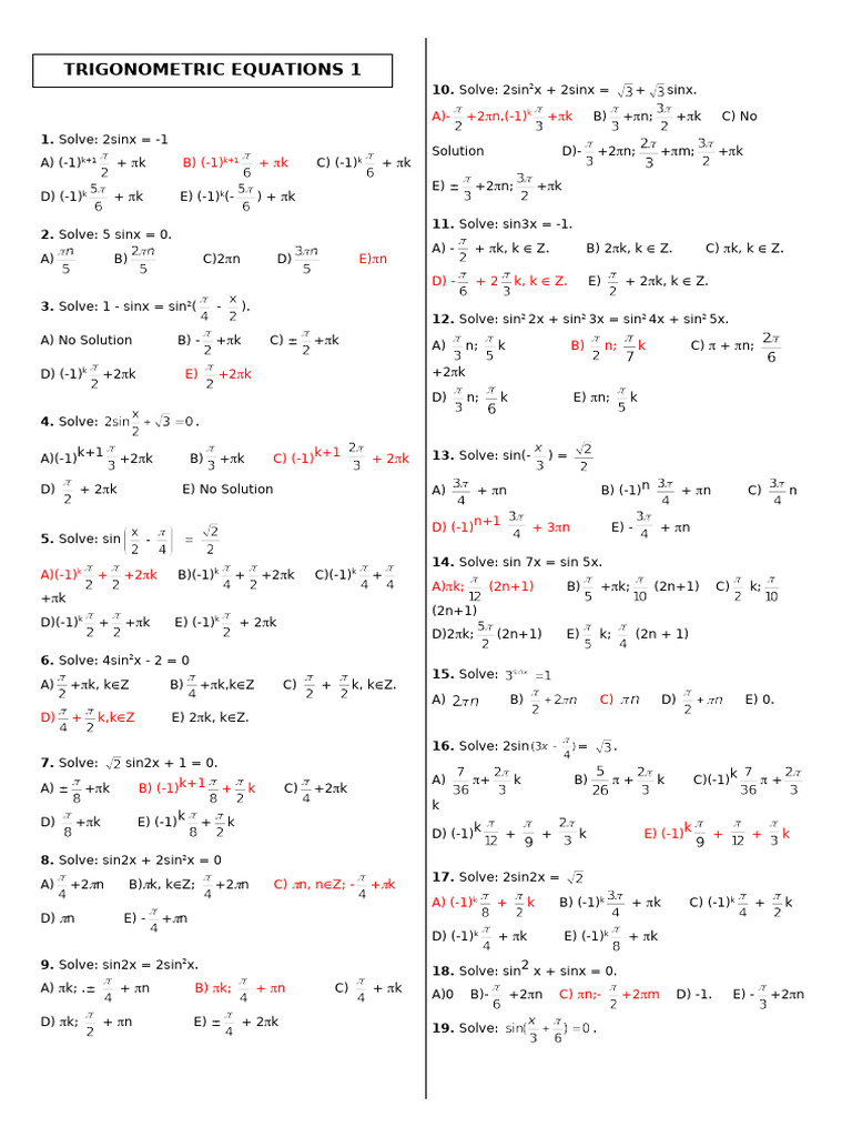 38 Trigonometric Equations 1 | PDF | Mathematics | Mathematical Objects