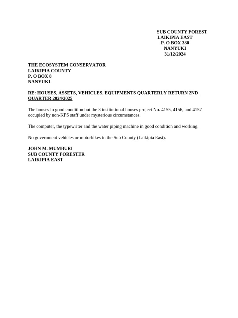 Laikipia East Sub County Asset Report | PDF