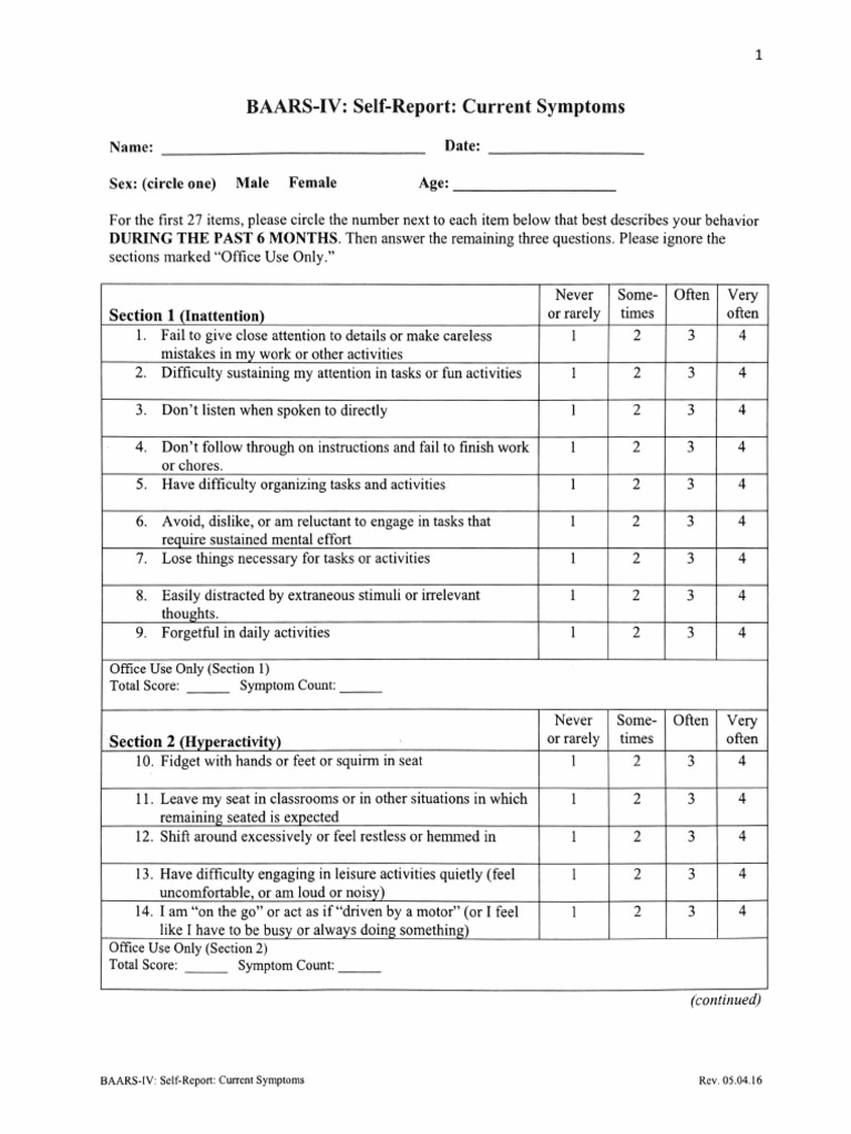 BAARS - Self Report | PDF