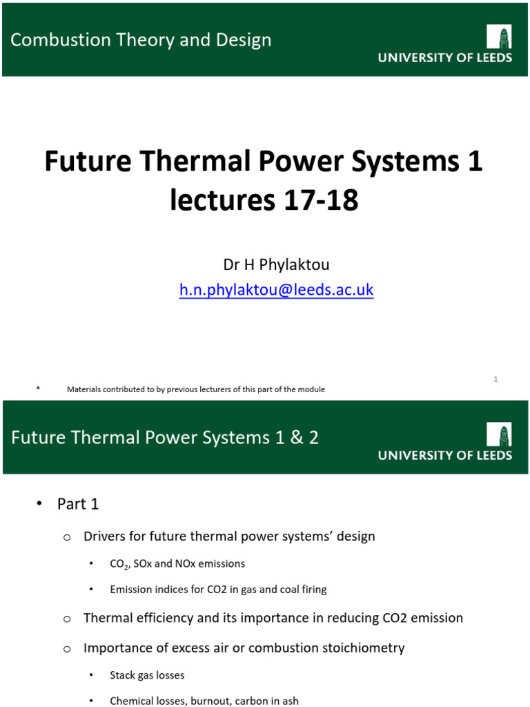 Future Thermal Power Systems 1 - Lectures 17-18 | PDF | Combustion | N Ox