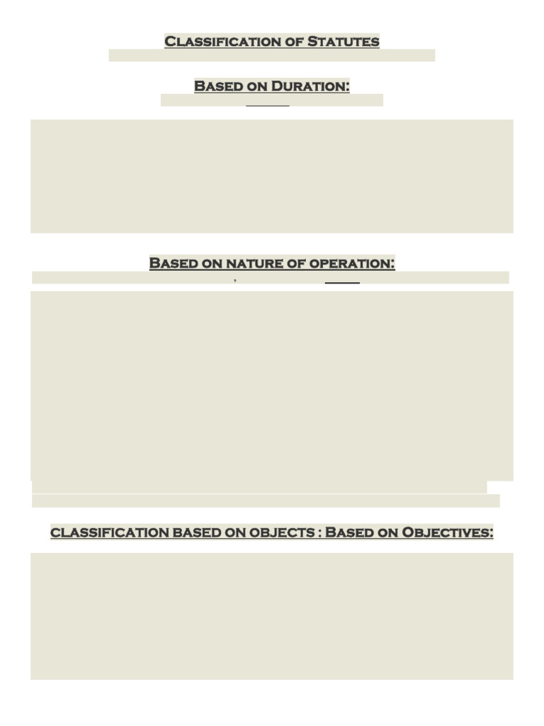 Classification of Statutes Statutes Can Be Classified Based On Their ...