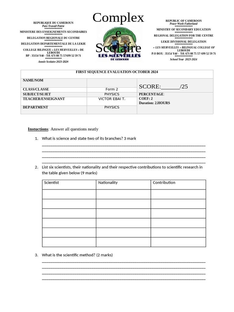 F2 First Sequence Evaluation October 2024 | PDF | Physical Quantities | Quantity