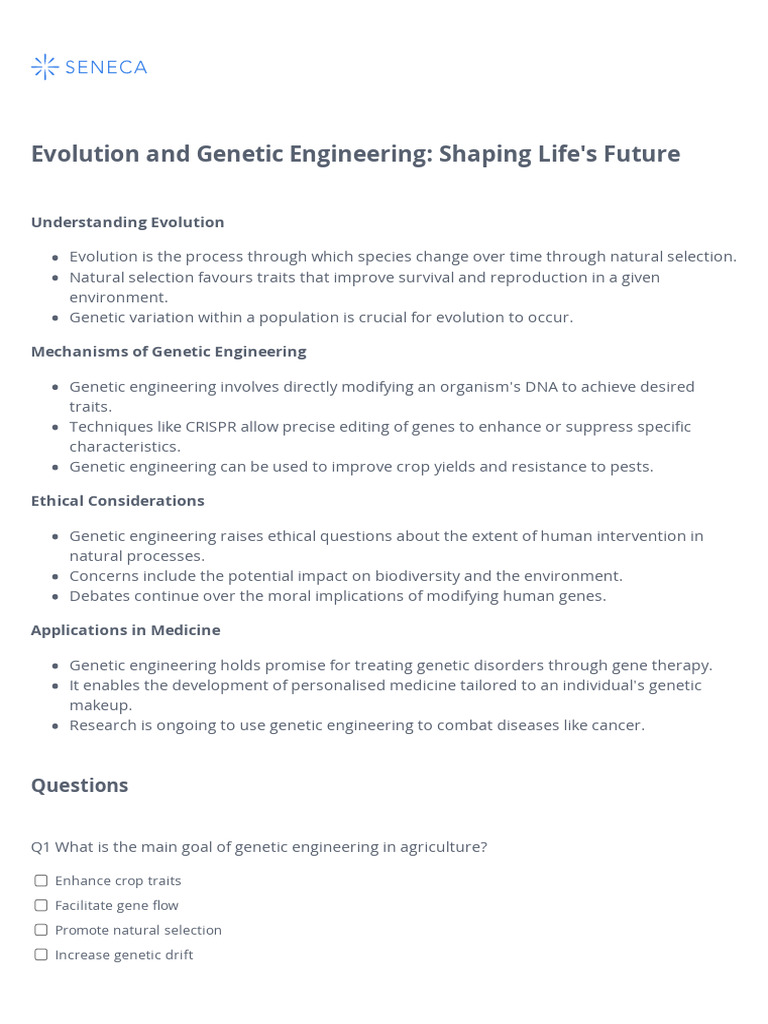 Evolution & Genetic Engineering Guide | PDF | Natural Selection | Evolution