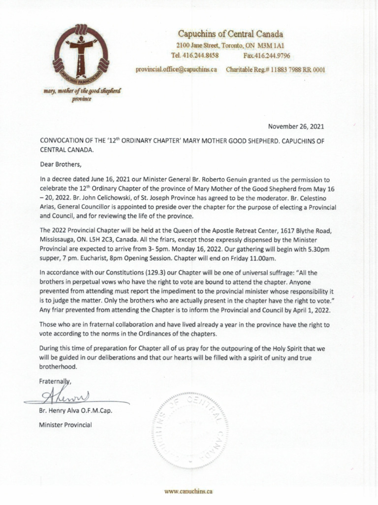 12th Provincial Chapter Convocation | PDF