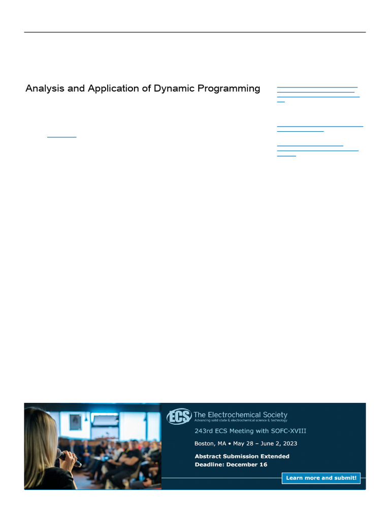Analysis and Application of Dynamic Programming | PDF | Dynamic Programming | Algorithms And ...