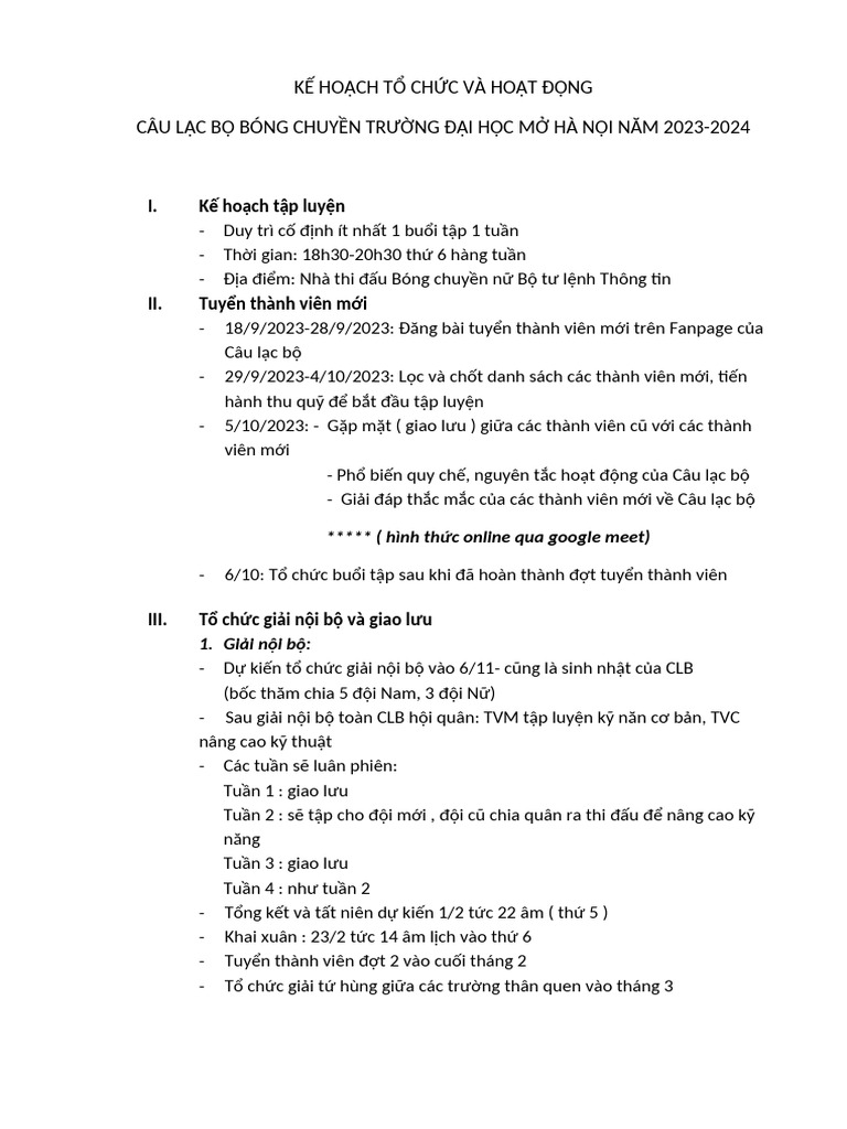 KẾ HOẠCH TỔ CHỨC VÀ HOẠT ĐỘNG HVC | PDF