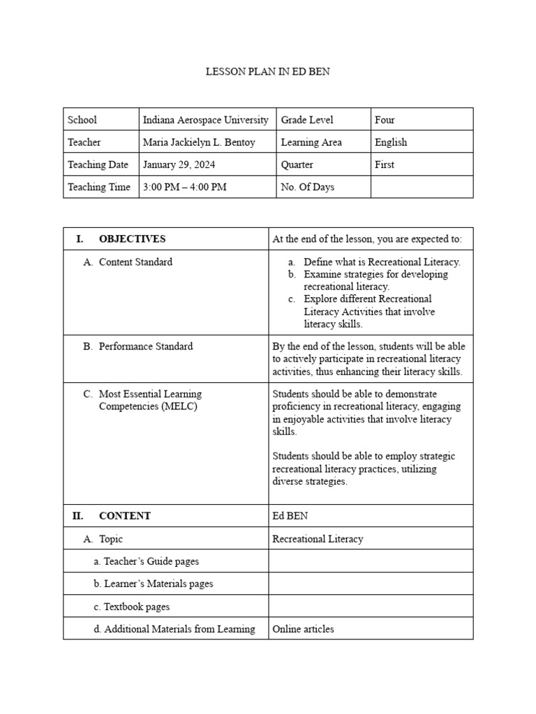 LESSON-PLAN-2 | PDF | Literacy | Lesson Plan
