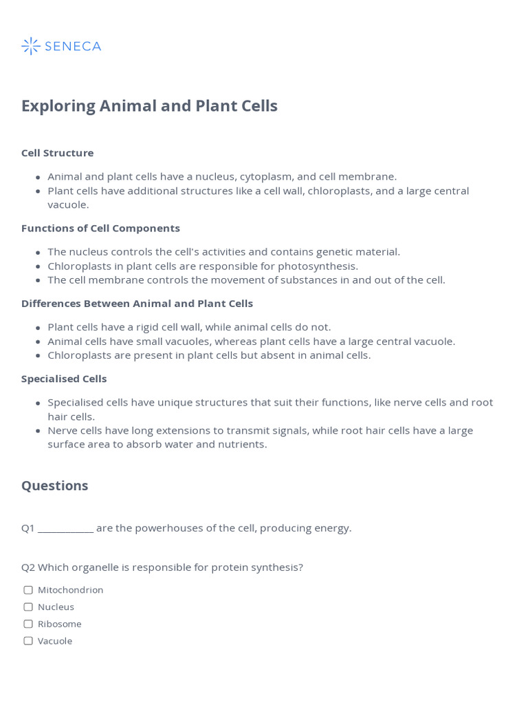 Exploring Animal and Plant Cells | PDF | Cell (Biology) | Mitochondrion