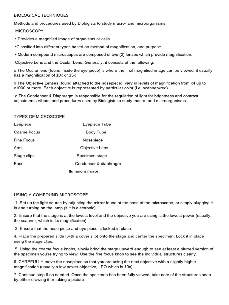 Biological Techniques | PDF | Microscope | Electron Microscope