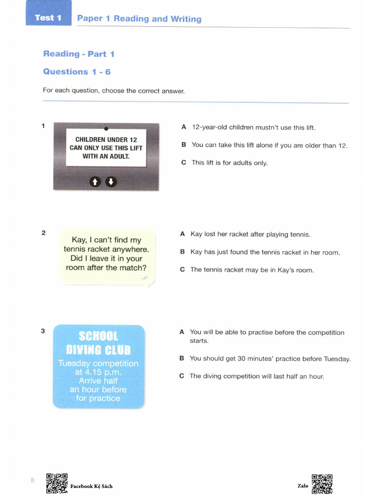 KET Reading Test 1 | PDF