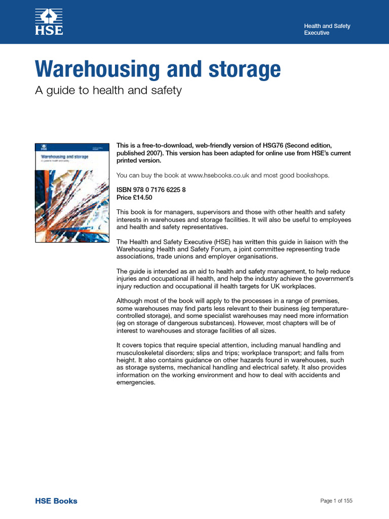 Warehousing and Storage a Guide to Health and Safety HSG76 | PDF | Shift Work | Occupational ...