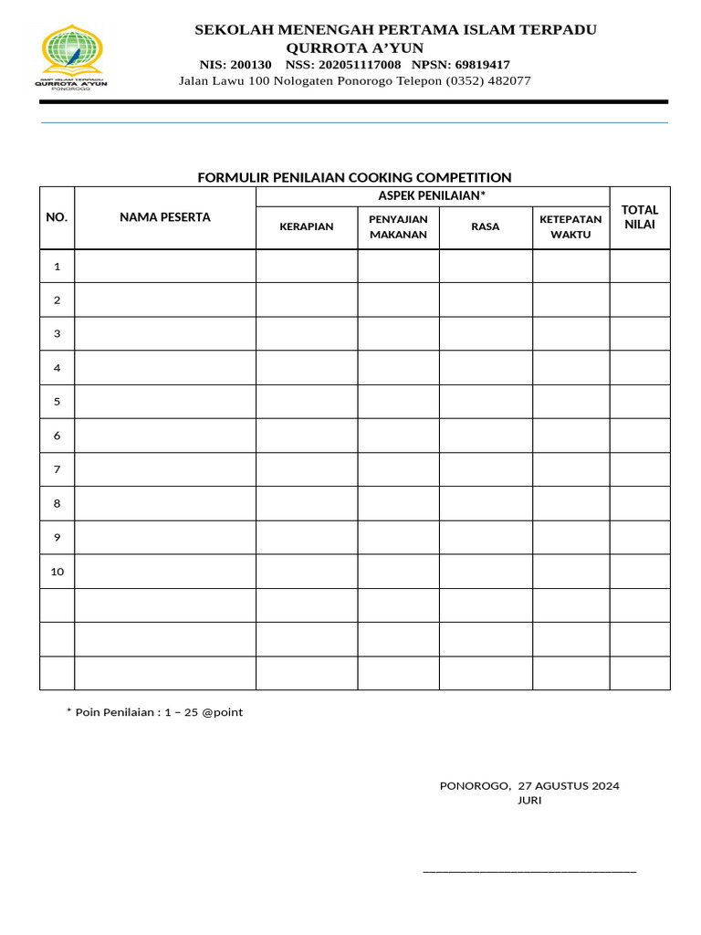 Formulir Penilaian Lomba | PDF