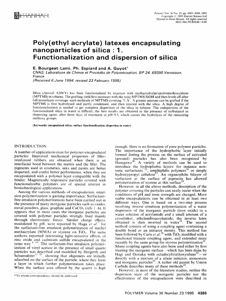 Poly (Ethyl Acrylate) Latexes Encapsulating Nanoparticles of Silica - 1 ...