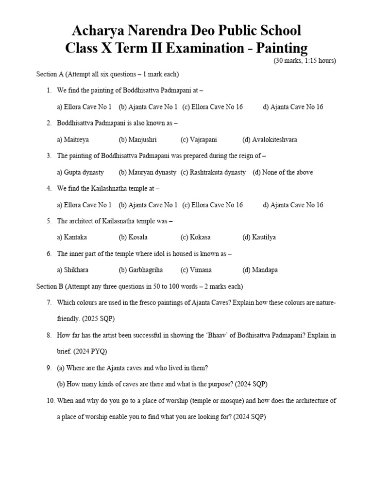 Class X Term II Examination - Painting | PDF | Temple