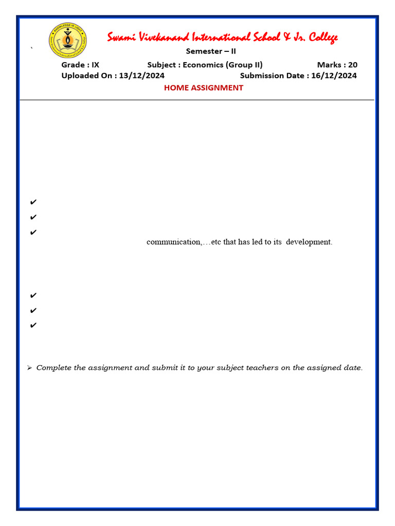 Grade IX Economics Group II H A | PDF