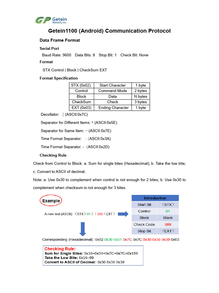 Getein1100 (Android) Communication Protocol | PDF | Byte | Ascii