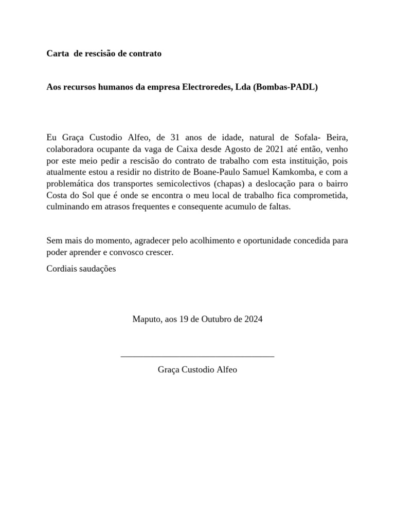 Carta de Rescisão de Contrato | PDF