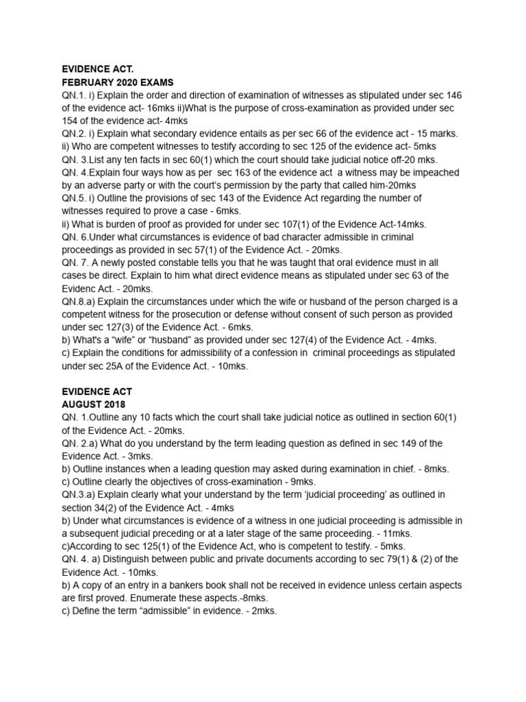 Key Provisions of the Evidence Act Exam Guide | PDF | Evidence (Law ...