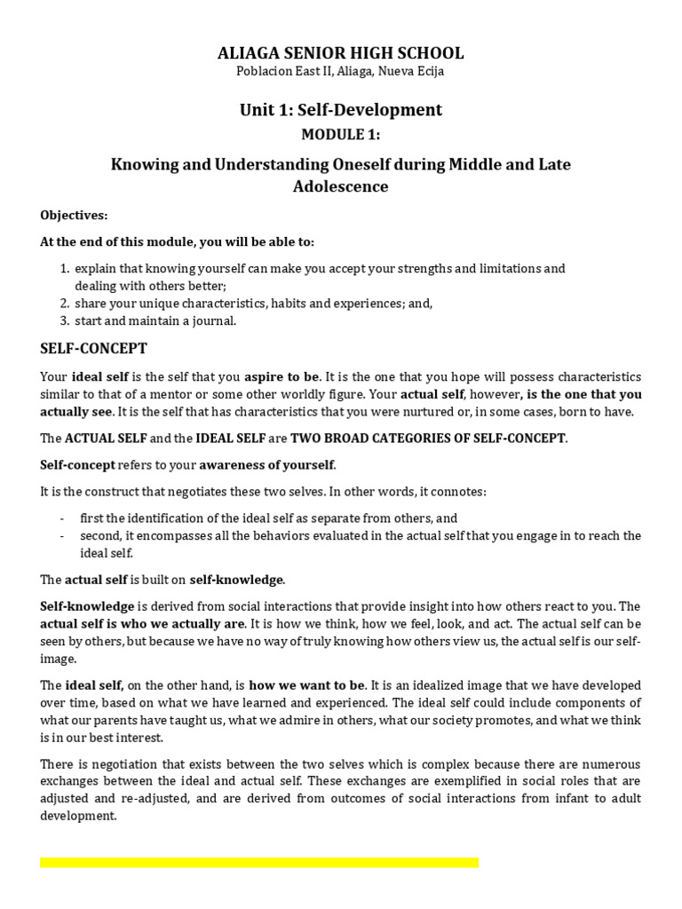 Unit-1-Self-Development | PDF | Self Concept | Disciplines