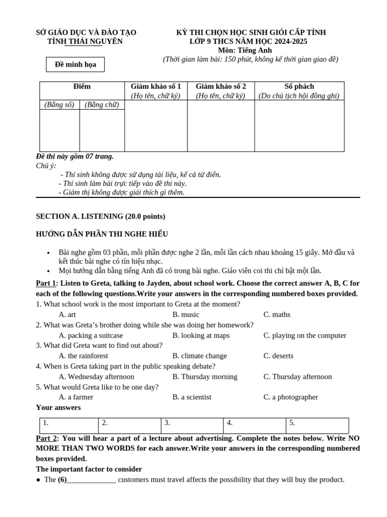 ĐỀ MINH HỌA HSG TỈNH 9 24-25.NHÓM1 VÕ NHAI | PDF | Urbanization | Infrastructure