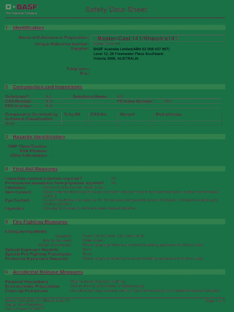 Master-Cast-141 MSDS | PDF