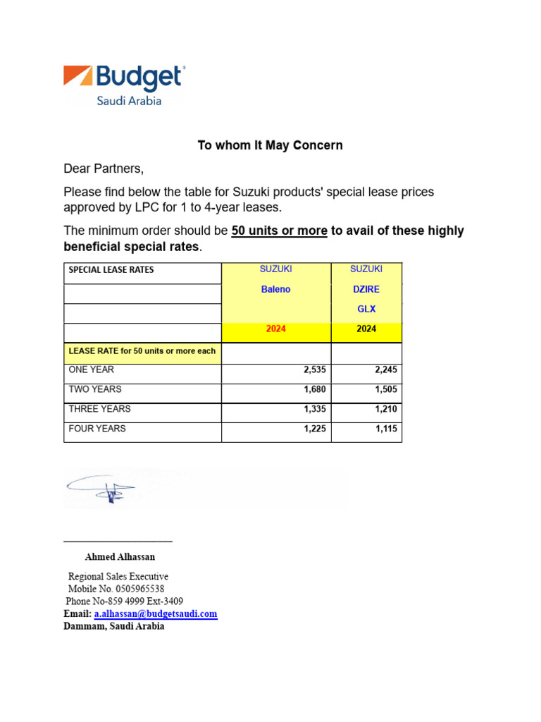 Budget Rent A Car Saudi Arabia - Suzuki Products' Special Lease Prices ...