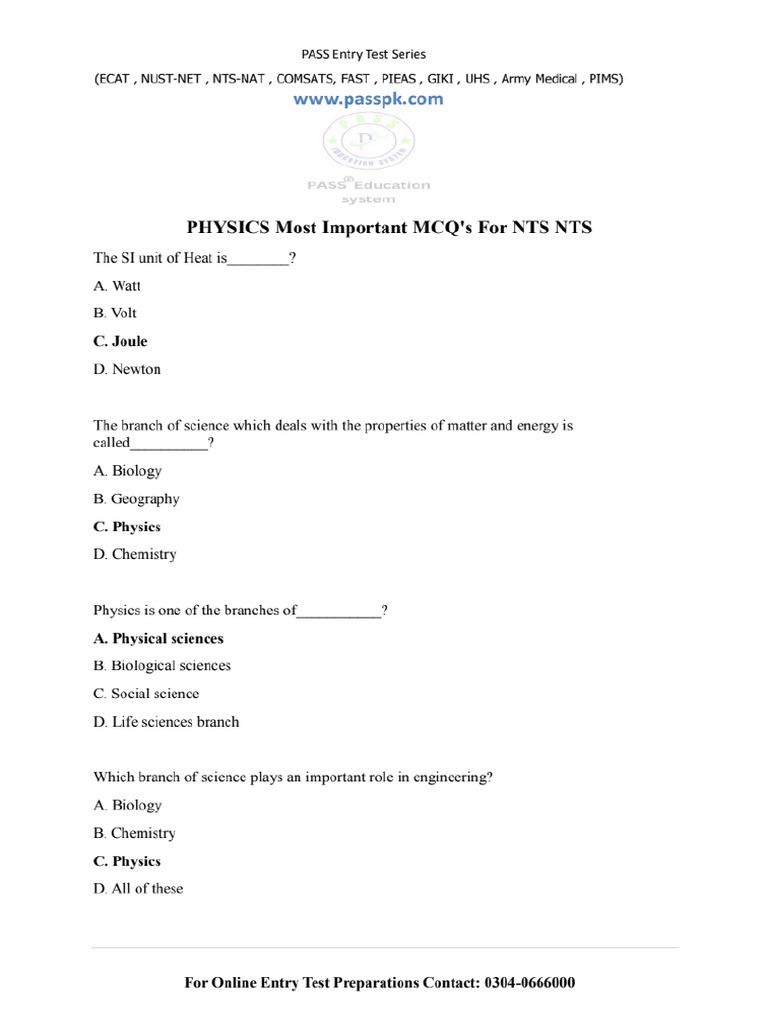 Nts-Nat Physics MCQ'S | PDF
